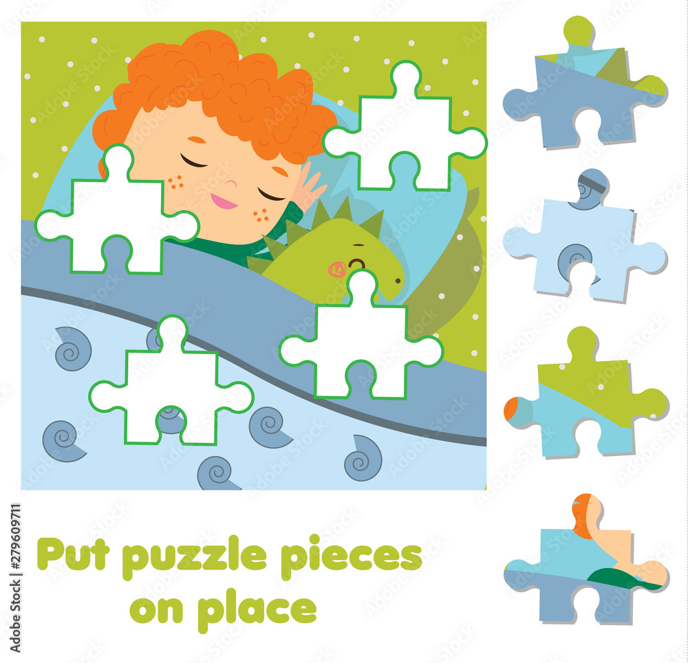 Jigsaw puzzle for toddlers. Match pieces and complete picture. Sleeping ...