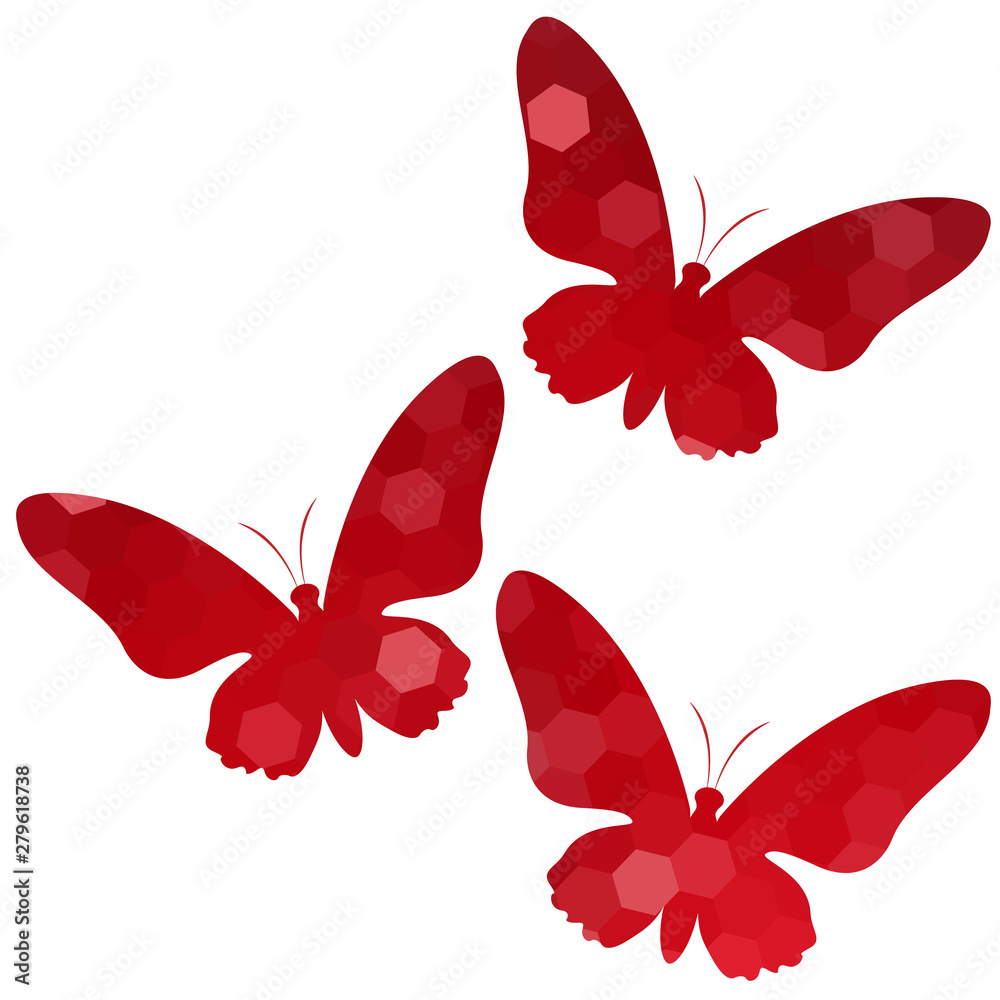 Abstract butterflies, vector illustration. Set of red butterflies on ...