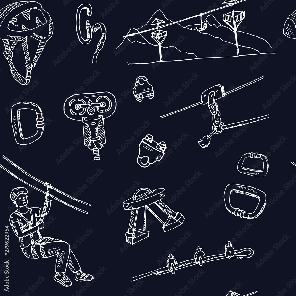Zip line hand drawn doodle set. Vector illustration. Isolated elements ...