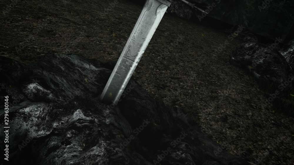 A Legendary Sword Stuck Inside a Stone Stock Video | Adobe Stock