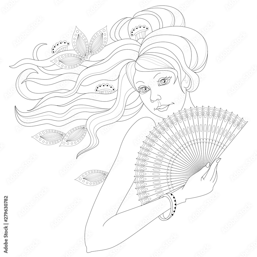 Hand Fan Coloring Page