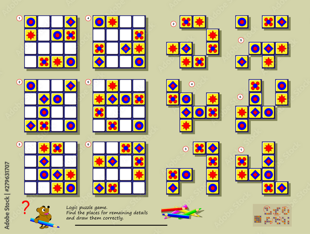 Logic puzzle game. Need to find correct places for each of geometrical ...