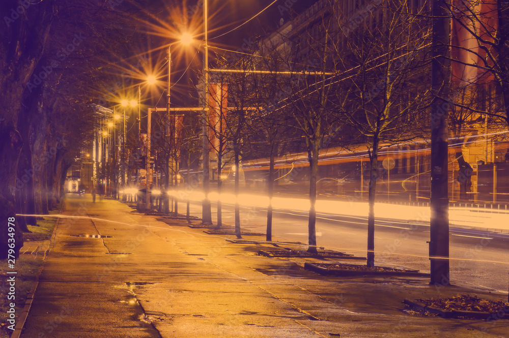 Car lights in the night city. Long exposure photography. Highway view ...