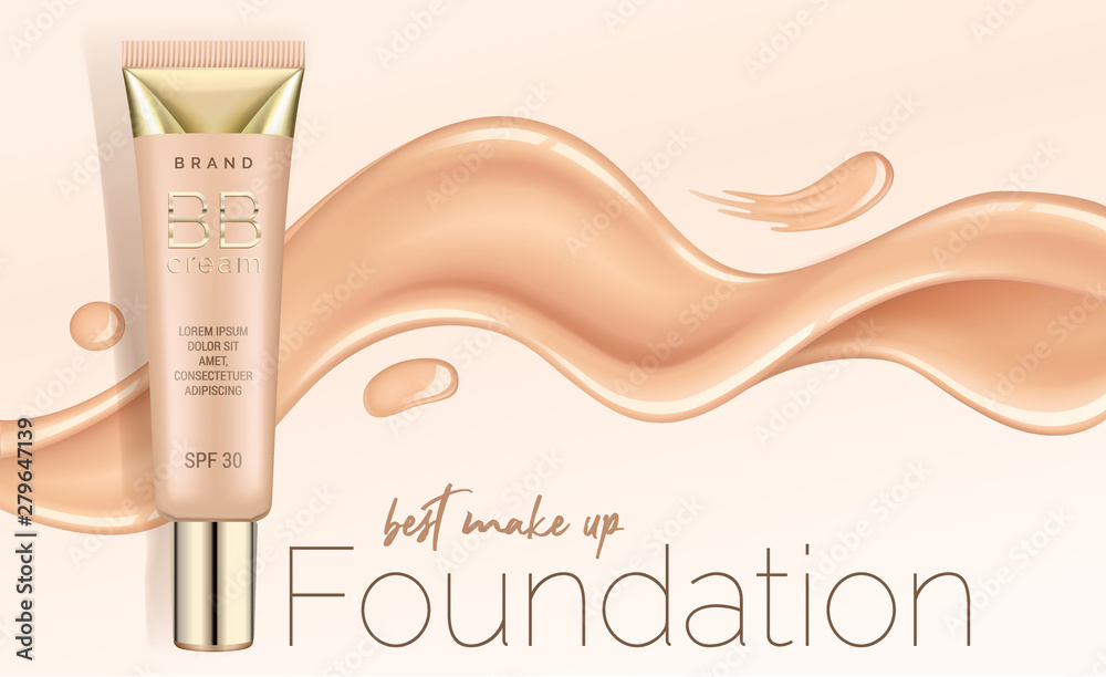 Foundation makeup, advertising design template for catalog with ...