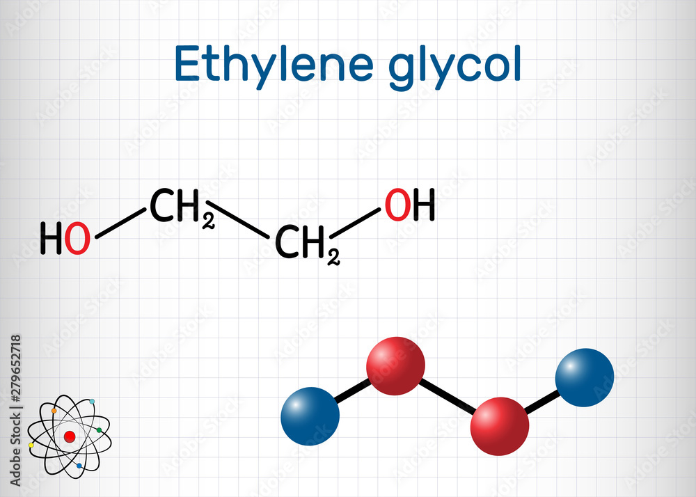 Ethylene glycol, diol molecule. It is used for manufacture of polyester ...