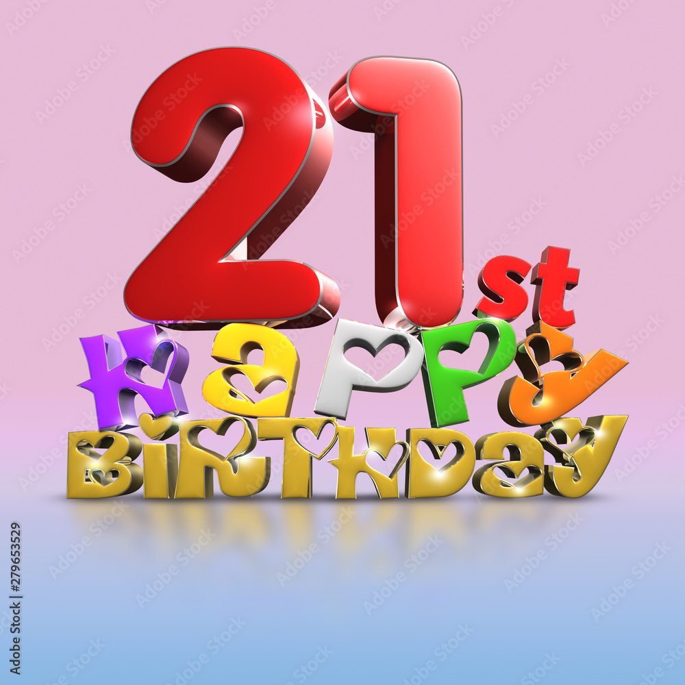 21 st Happy Birthday 3d on a creamy pink tone background.(with Clipping ...