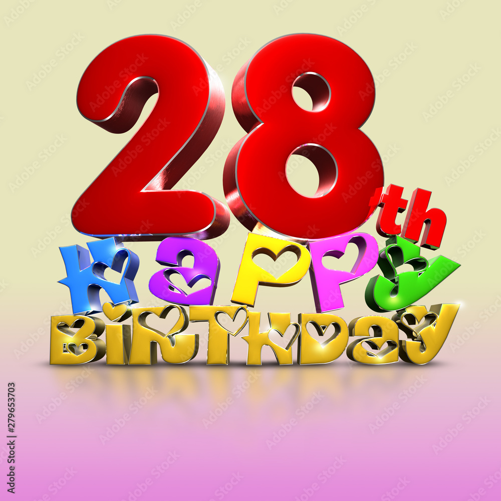 28th happy birthday 3d on a creamy pink tone background.(with Clipping ...