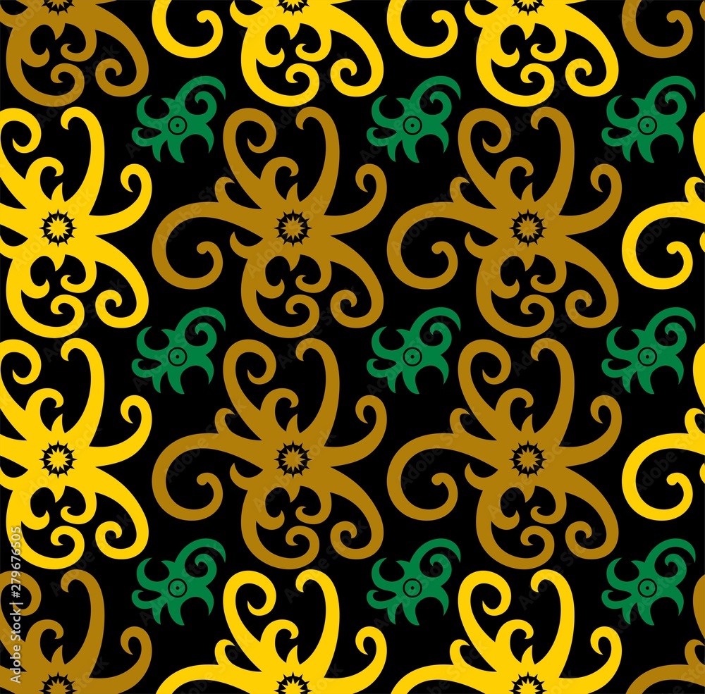 Seamless pattern of dayak batik. borneo motif style. luxury yellow ...