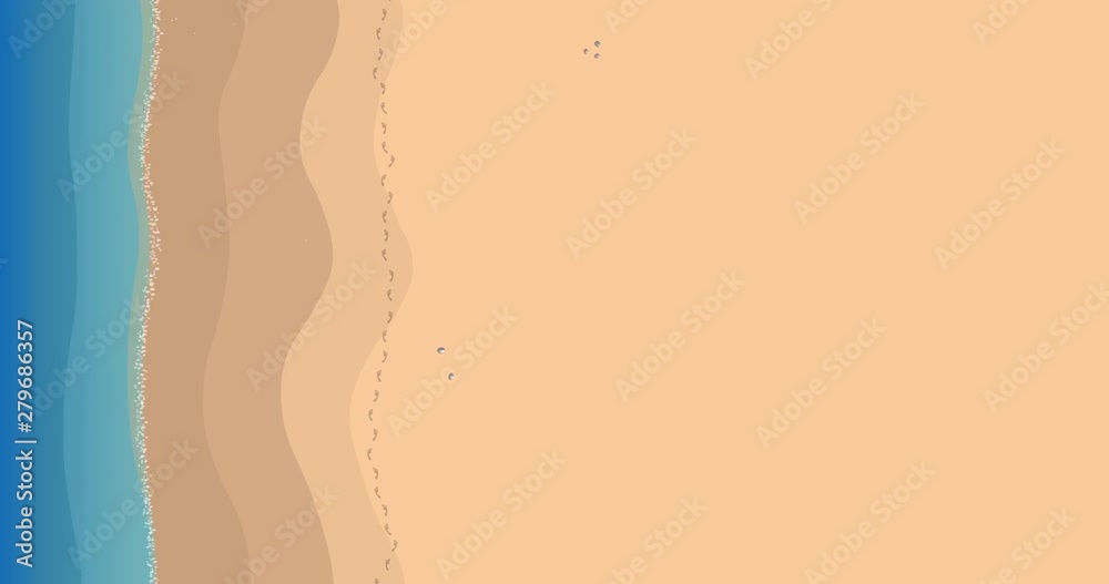 Loop sea waves moving left. Aerial beach. ocean wave. Clean sand and ...