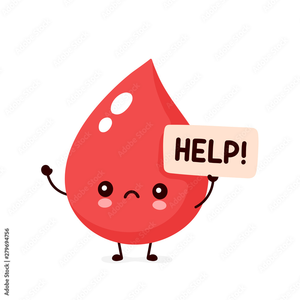 Sad sick blood drop asks for help character Stock Vector | Adobe Stock