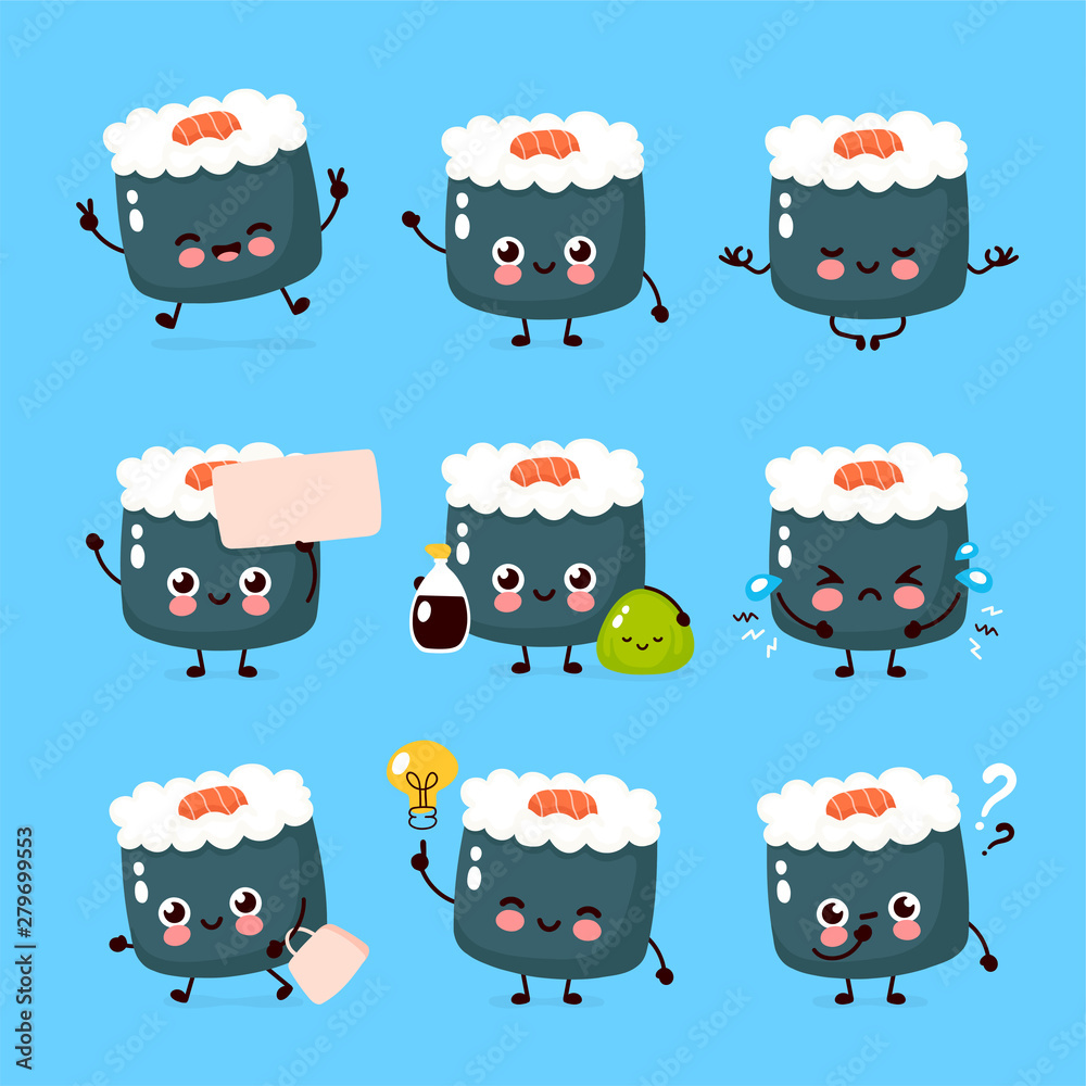 Cute happy smiling sushi character Stock Vector | Adobe Stock