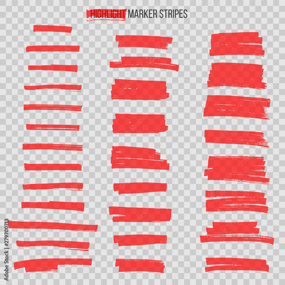 Red semitransparent highlight marker stripes isolated on transparent ...