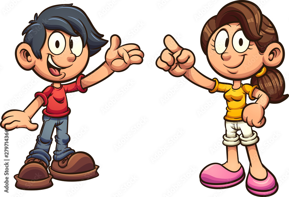 Cartoon boy and girl standing and smiling clip art. Vector illustration ...