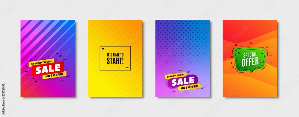 It's time to start. Cover design, banner badge. Special offer sign ...