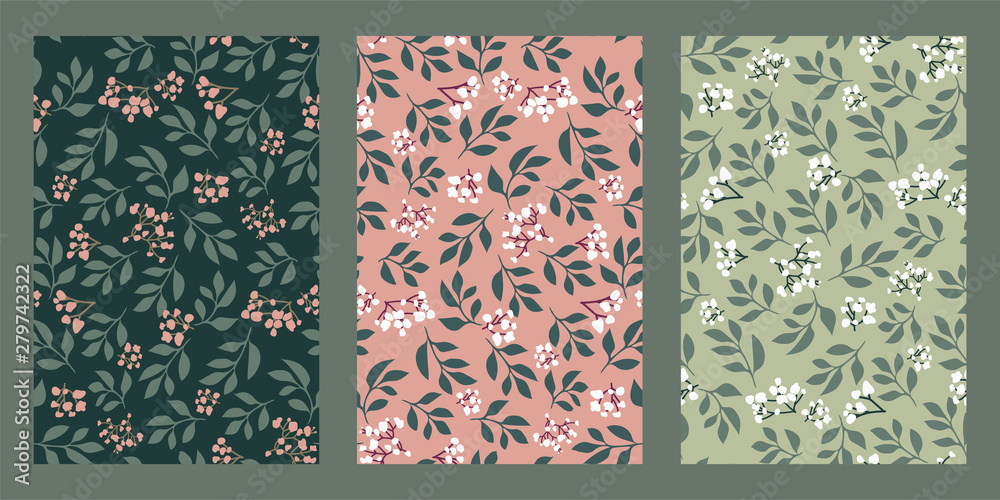Set of seamless floral pattern in pastel colors. A collection of flower ...