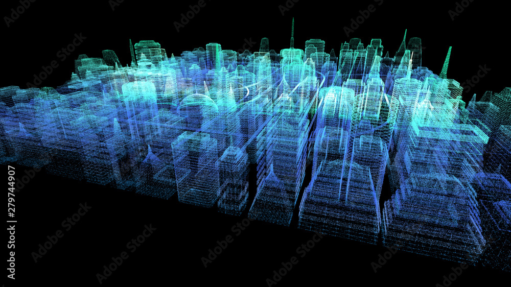 Futuristic holographic city digitally generated image virtual reality ...