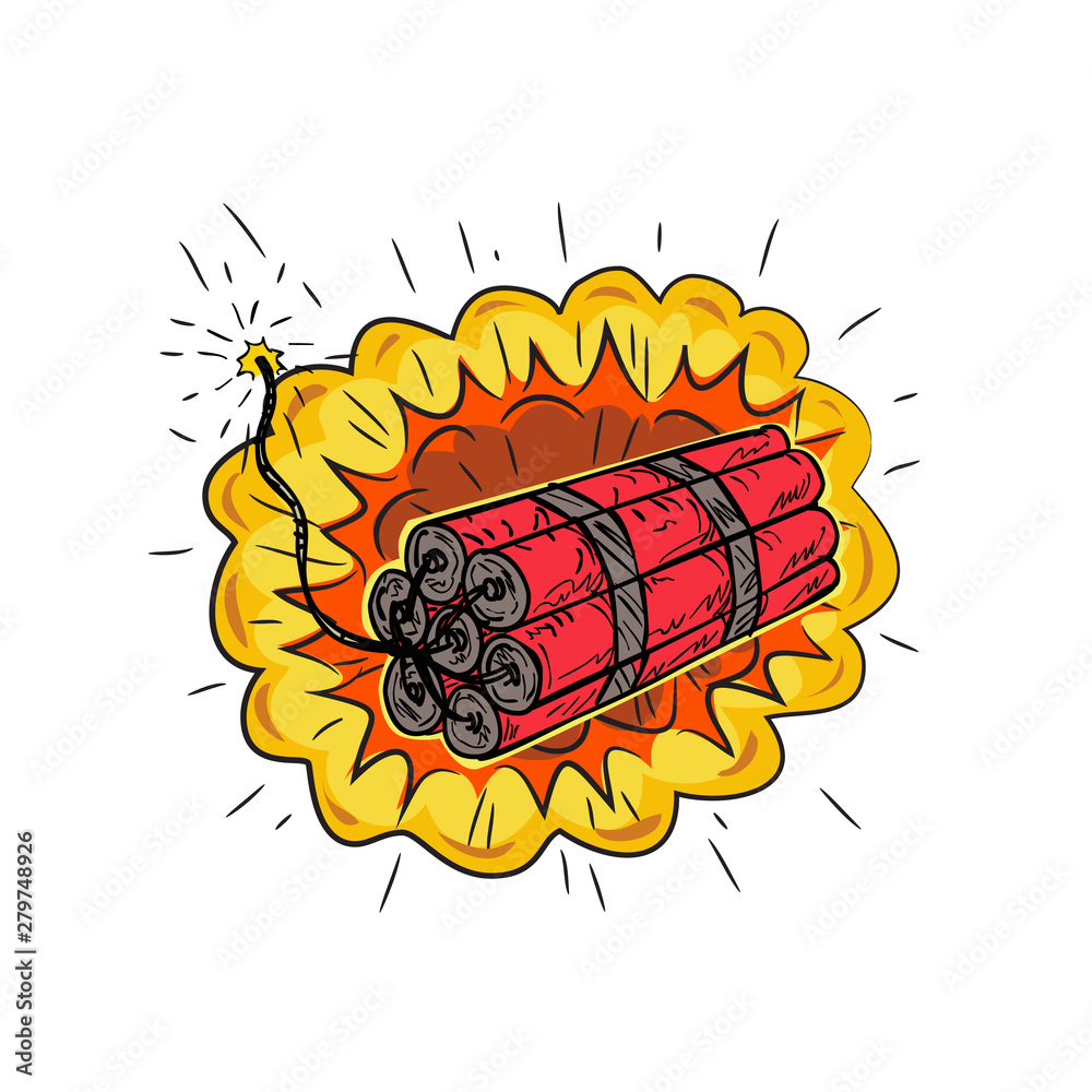 Drawing sketch style illustration of sticks of explosive TNT dynamite ...