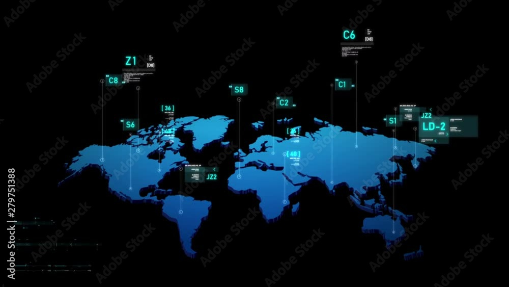 World map Futuristic user interface HUD GUI digital text number element ...