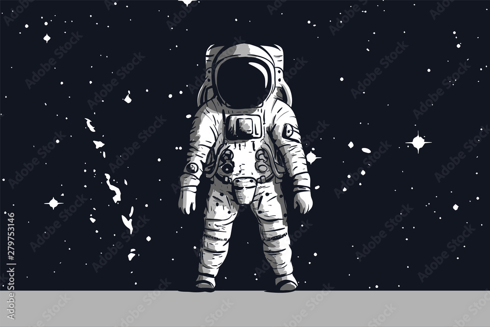 Astronaut on rock surface with space background. Vector image Stock ...