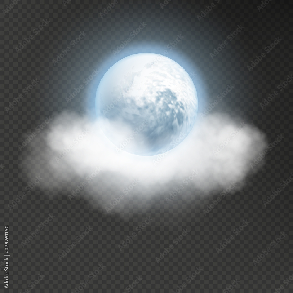 Realistic detailed full big blue moon isolated on transparent ...