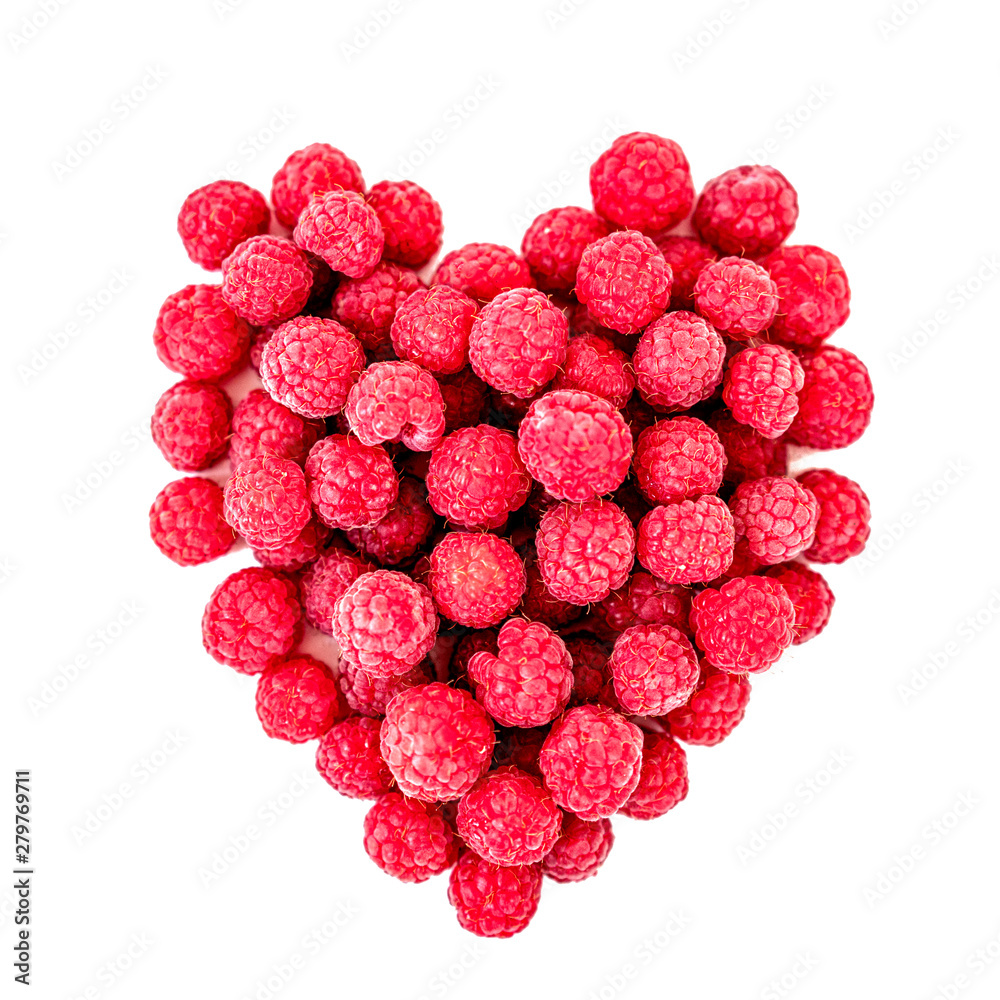 Raspberries in the shape of heart as a symbol of Valentine and love at ...