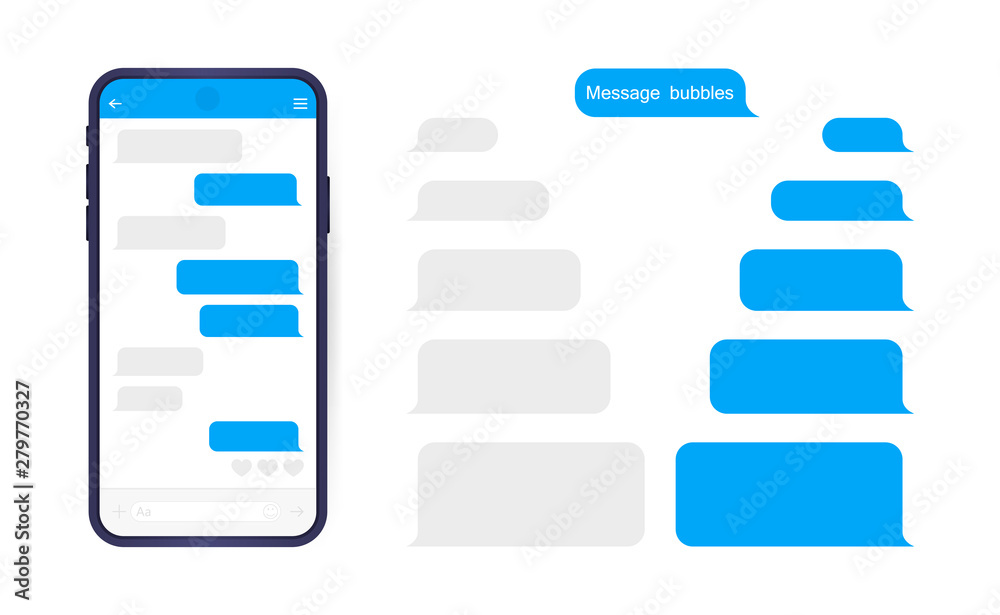 Smart Phone with messenger chat screen. Sms template bubbles for ...