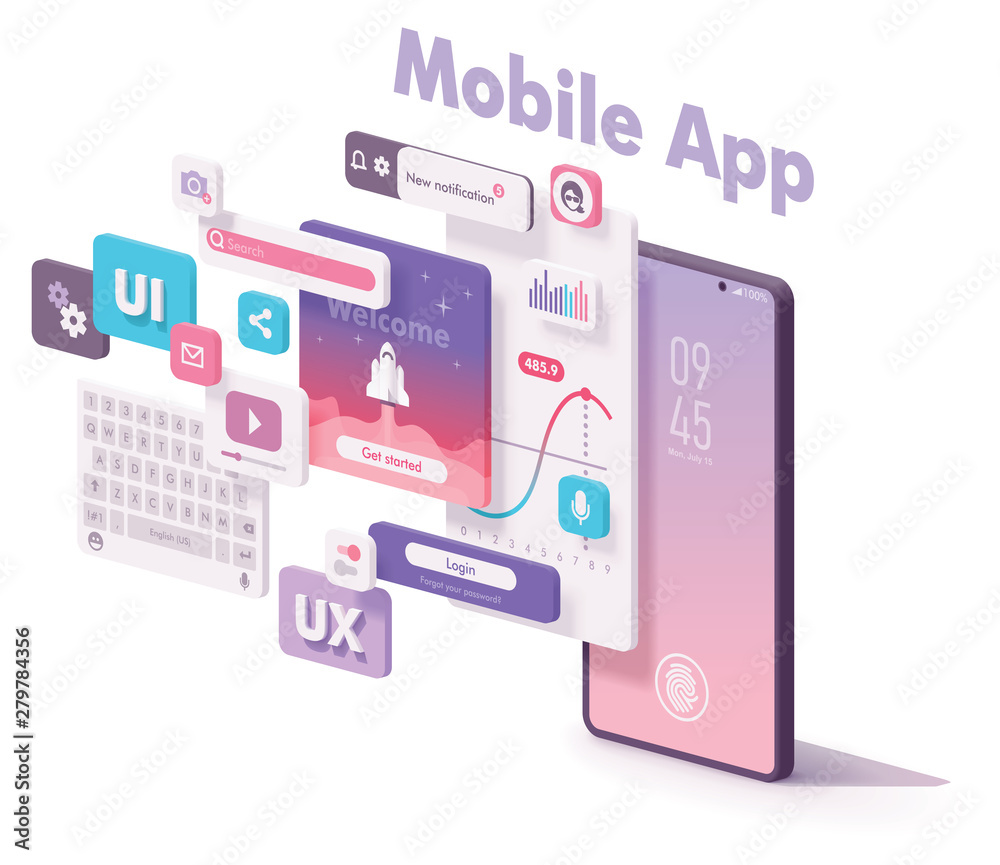 Vector mobile app creation illustration Stock Vector | Adobe Stock