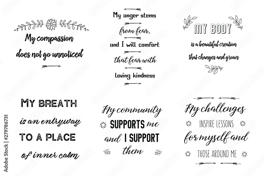 Set of Calligraphy positive sayings for print. Vector Quotes about ...