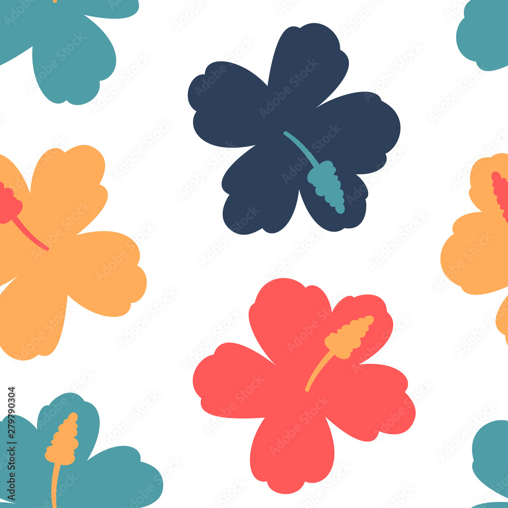 Hawaiian flower vector seamless pattern on a white background for ...