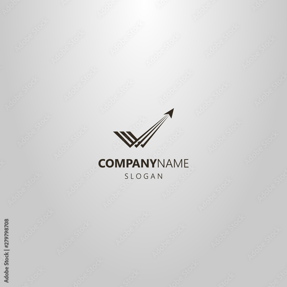 black and white simple vector logo of an abstract airplane taking off ...