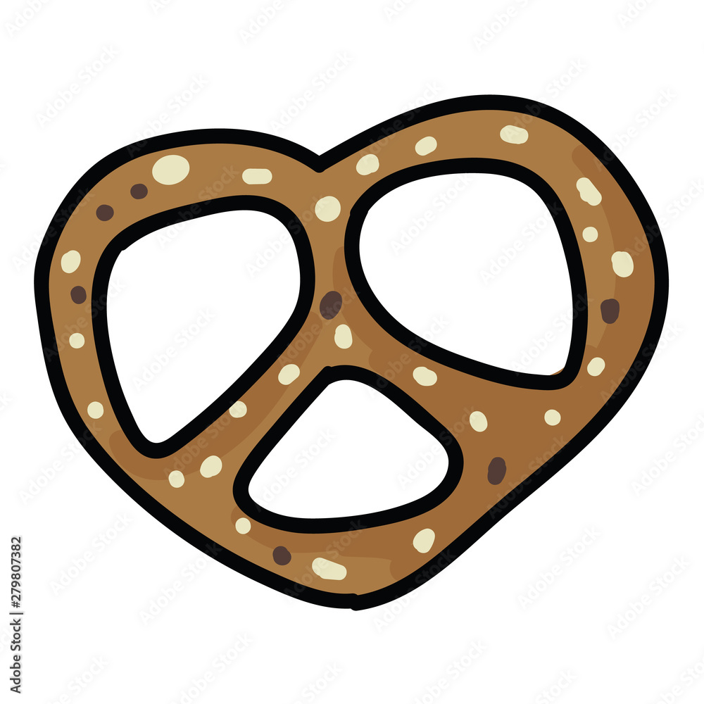 Cute fresh pretzel cartoon vector illustration motif set. Hand drawn ...