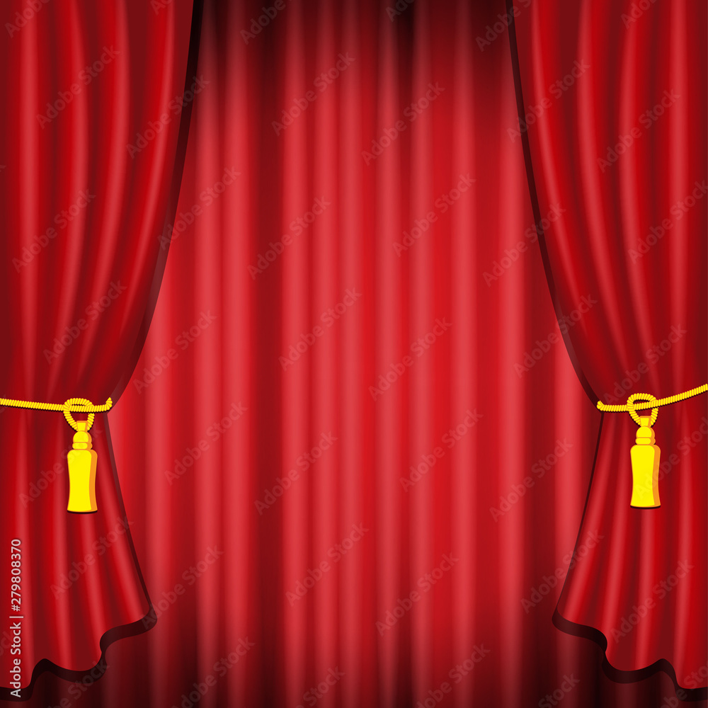 Red stage curtain realistic vector illustration for theater or opera ...