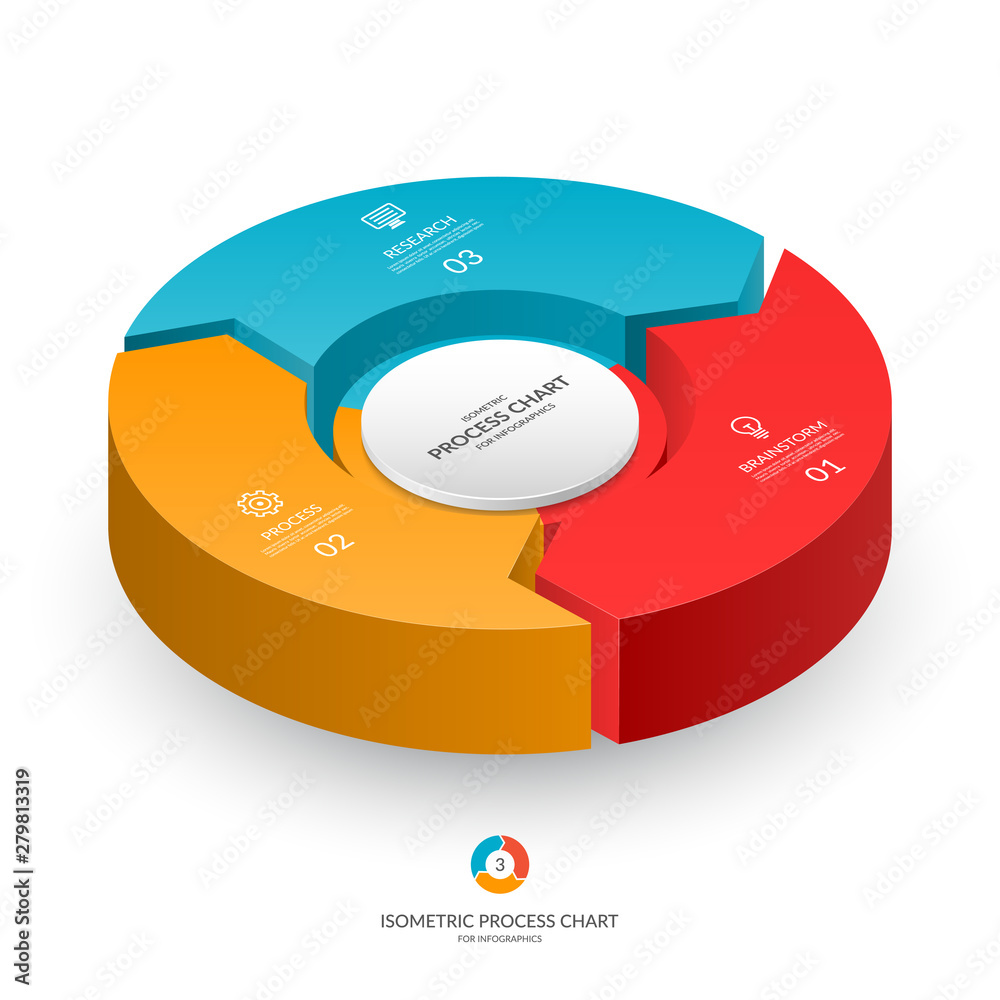 Infographic isometric 3d process chart. Cycle diagram with 3 stages ...