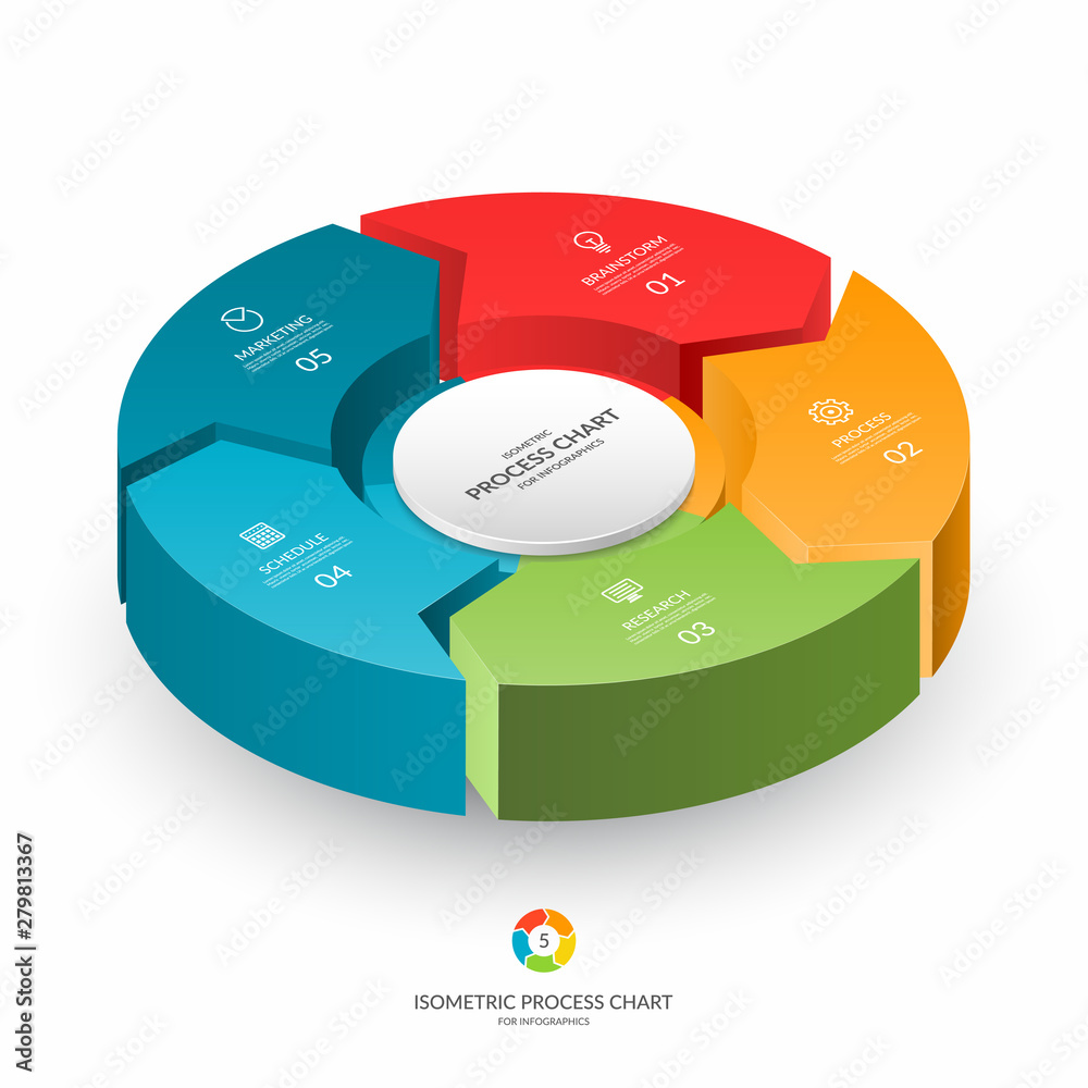 Infographic isometric 3d process chart. Cycle diagram with 5 stages ...