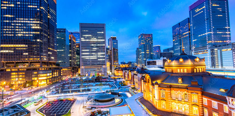 Cityscape of the modern Tokyo city at the old Tokyo station Japan Stock ...