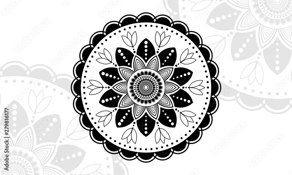 Circular pattern in the form of a mandala Black & white Template Design ...