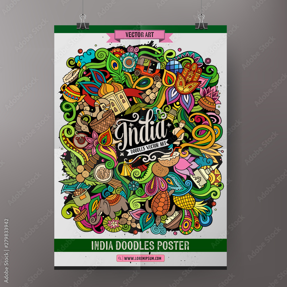 India hand drawn doodles illustration. Indian cartoon doodle background ...