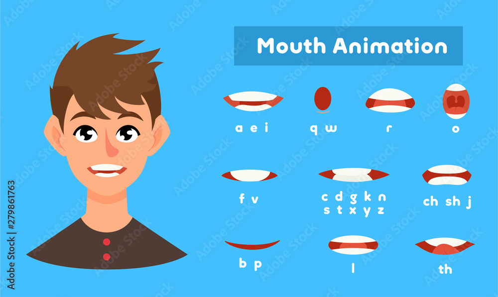 Mouth animation set, communication and language symbols Stock Vector ...