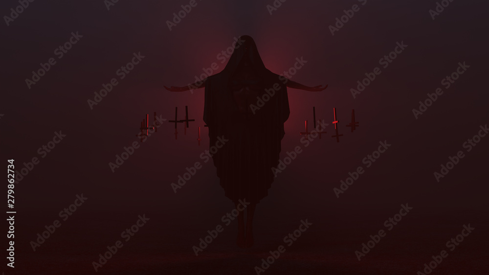 Floating Cyclops Demon with Black Poncho Futuristic Seductive Vampire ...