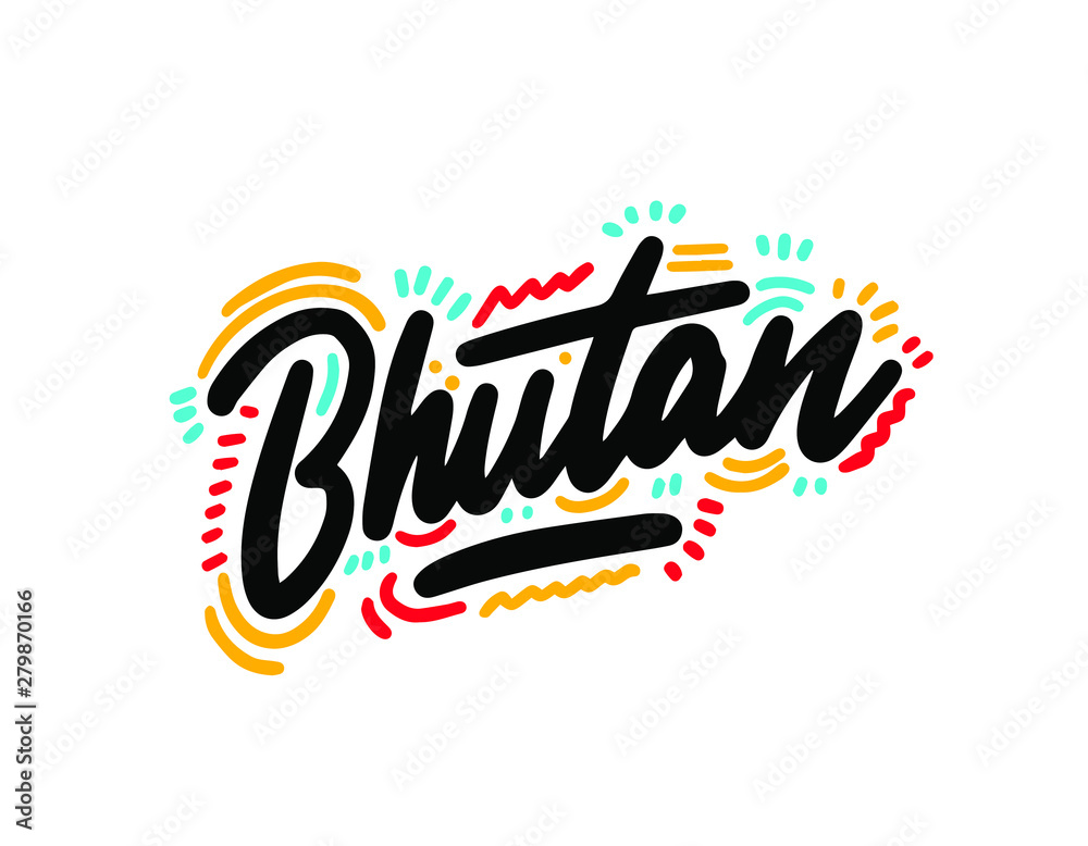 Bhutan Word Text with Creative Handwritten Font Design Vector ...