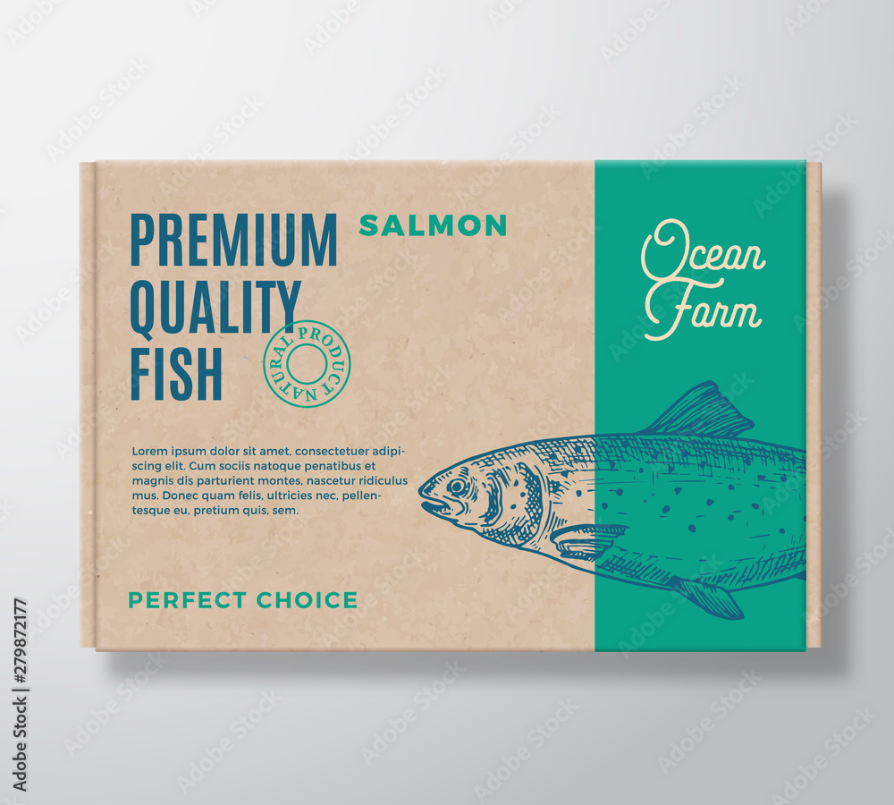 Premium Quality Fish Realistic Cardboard Box. Abstract Vector Packaging ...