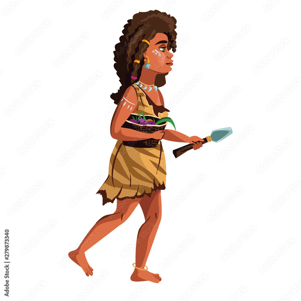 Ancient caveman woman vector cartoon illustration. Female character ...