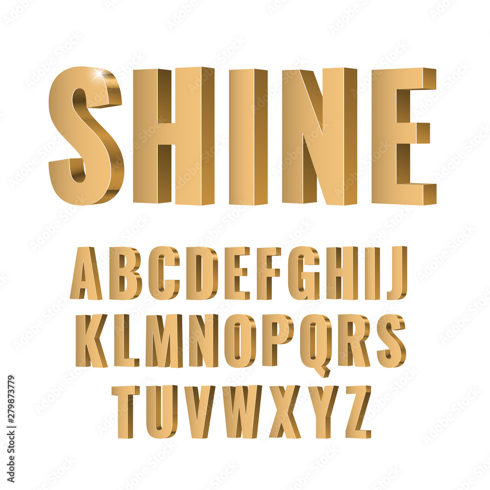 3d Gold symbols alphabet. shiny letters in style sanserif font. Vector ...