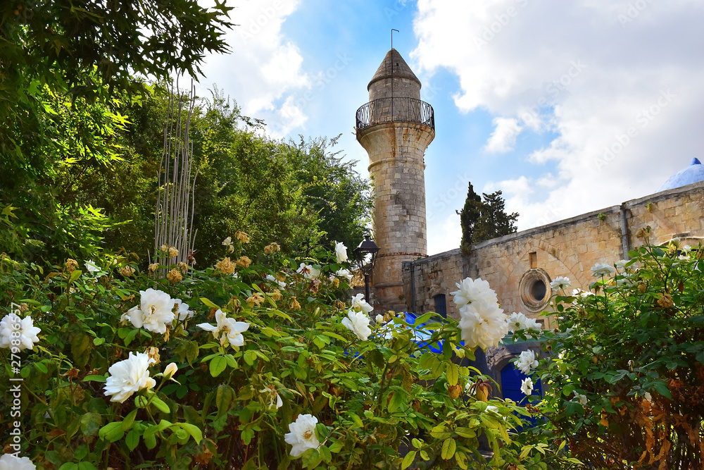 minoret of old turkish mosque, walk through the Old Town of Safed ...