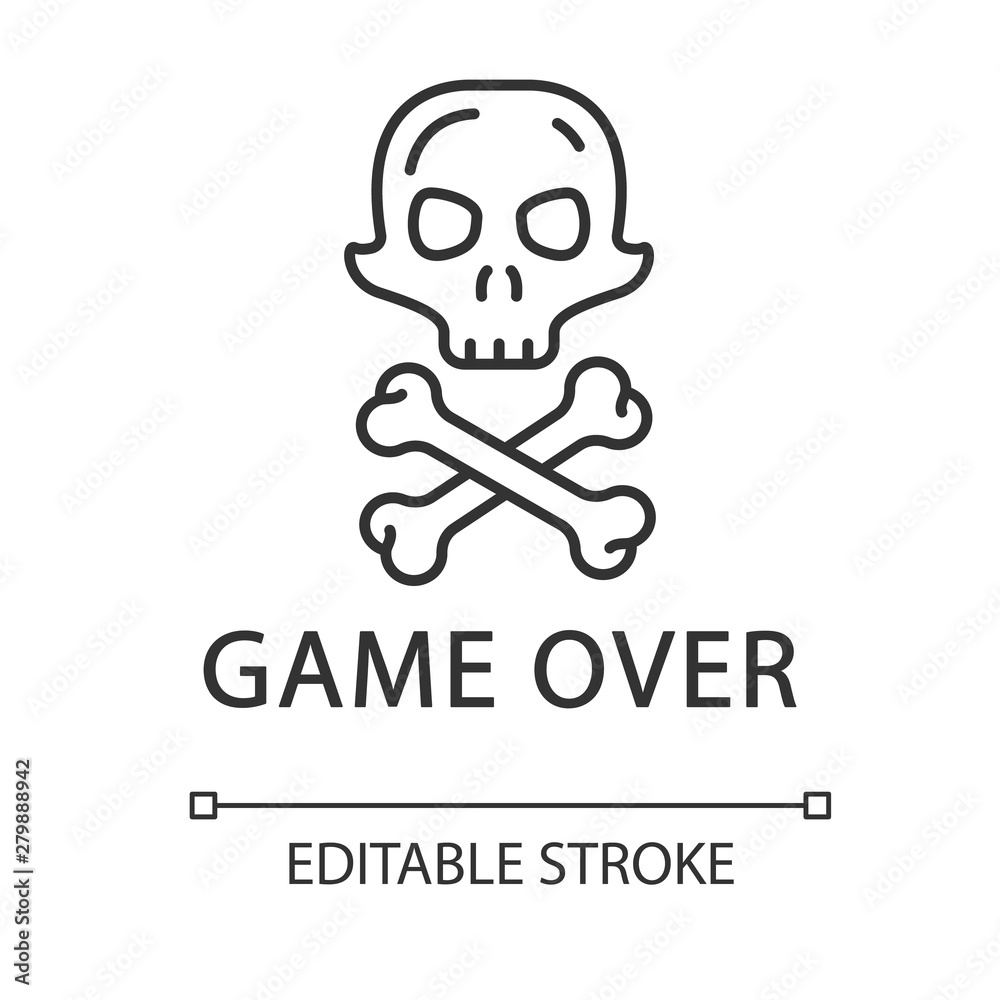 Game over linear icon. Virtual video game level end, finish, failure ...