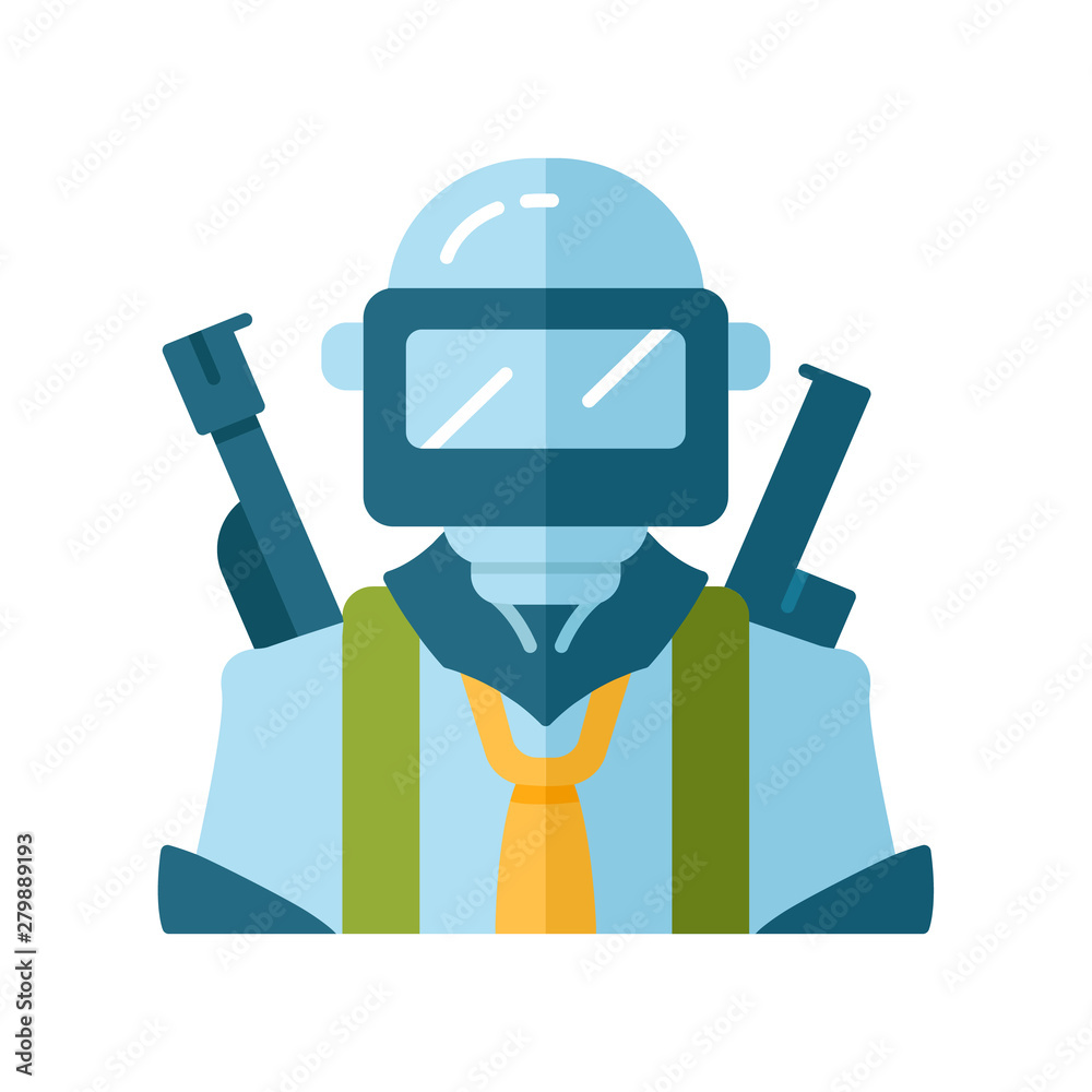 Game soldier flat design long shadow color icon. Player with weapon in ...