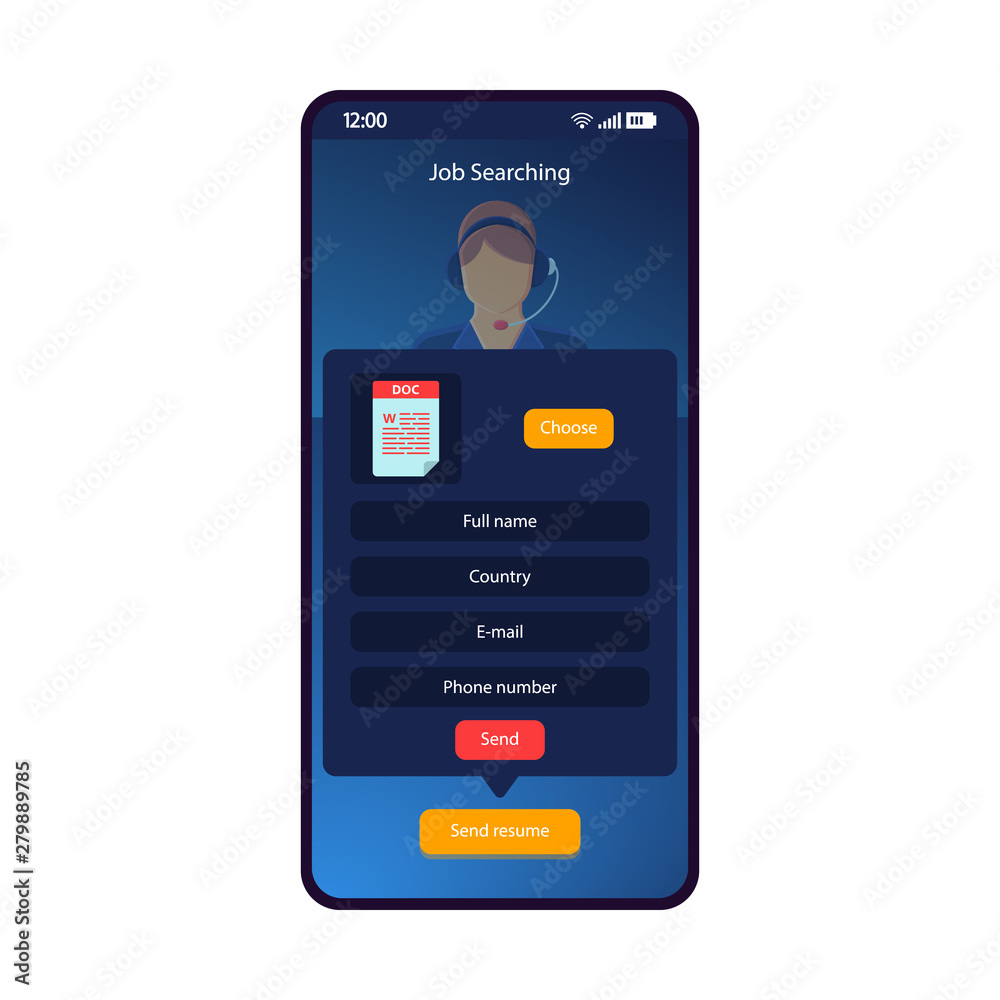 Job searching smartphone interface vector template. Mobile app blue ...