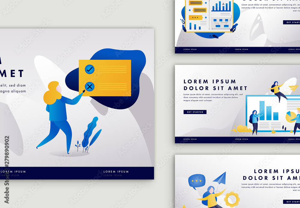 Illustrated Web Header Layout Set Stock Template | Adobe Stock
