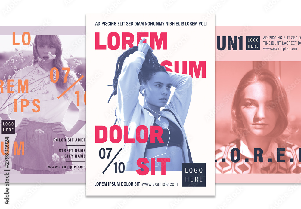 Graphic Poster Layout Set with Photographic Elements Stock Template ...