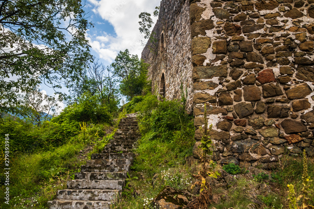 Interior of ruins of medieval fortress Maglic on top of hill by the ...